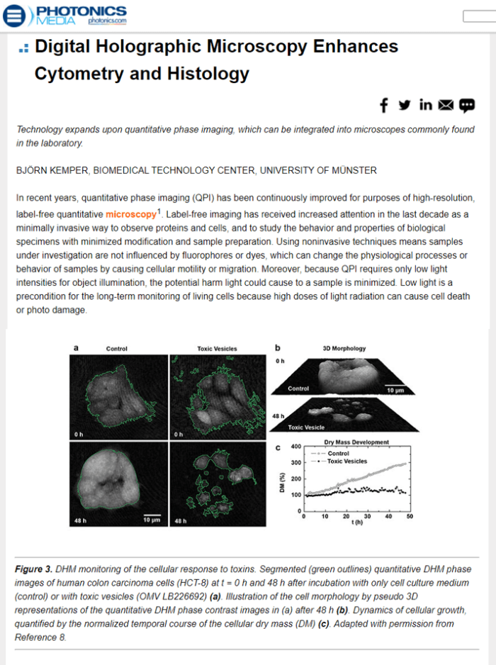 Digital holographic microscopy with diode pumped lasers - HÜBNER Photonics